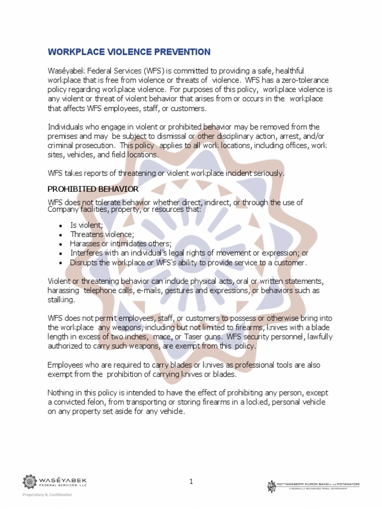 Workplace Violence Prevention Policy | PDF | Violence | Domestic Violence