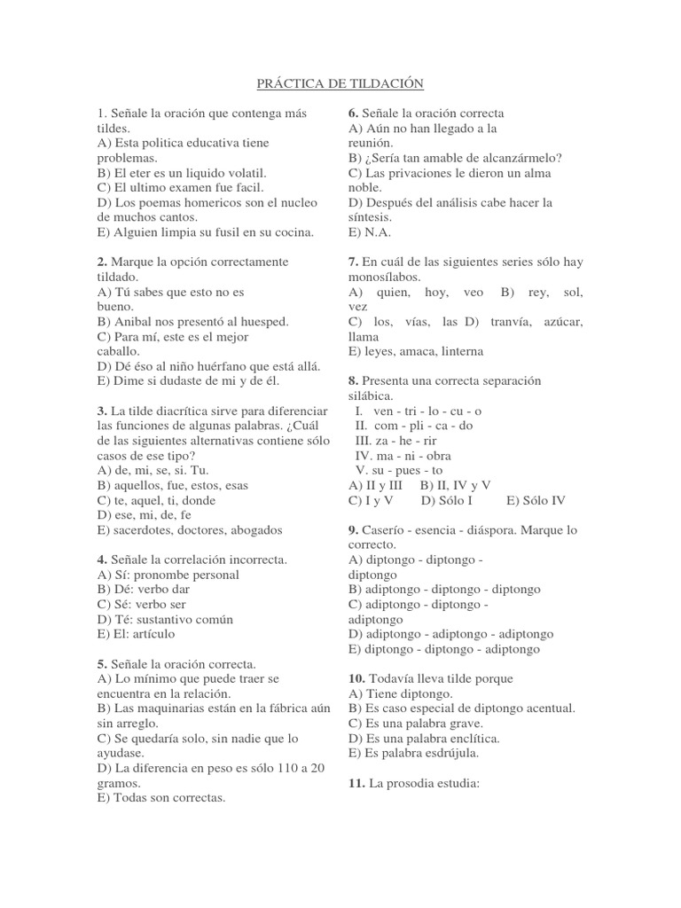 Práctica de Tildación y Acentuación | PDF | Fonología | Fonética