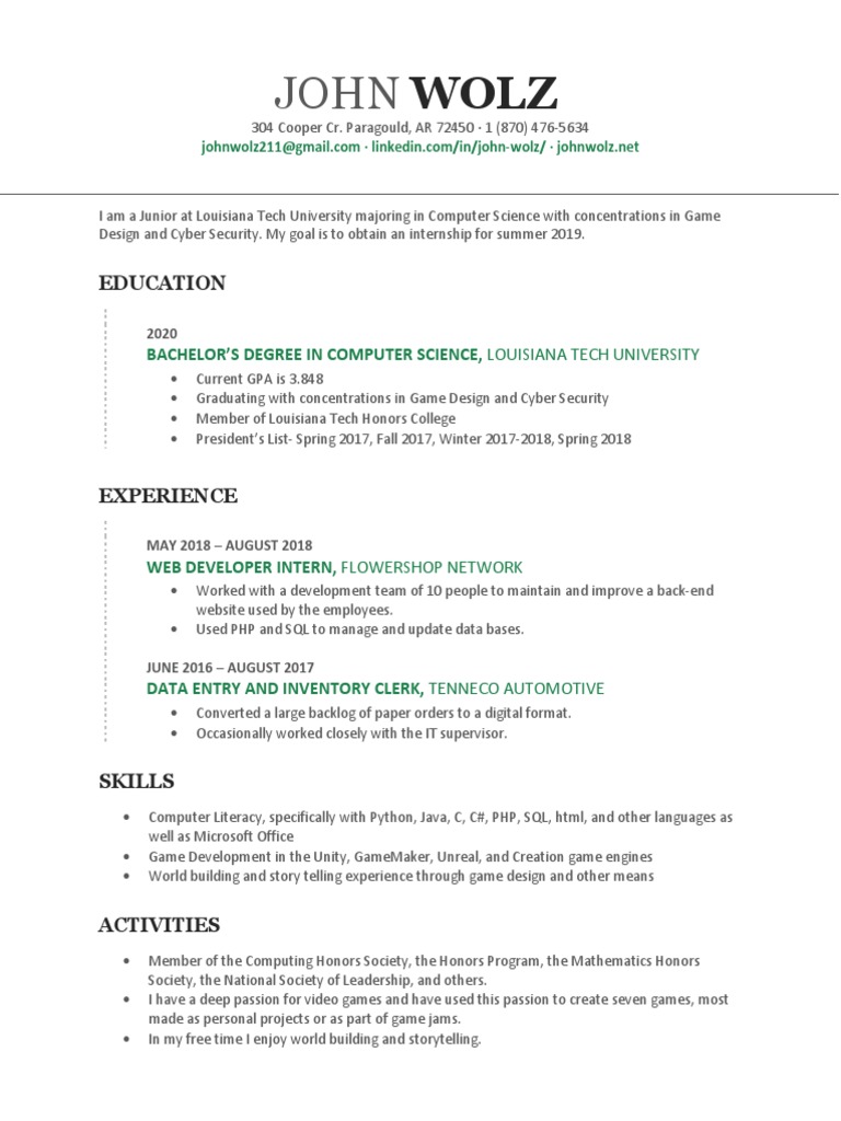 Education: Bachelor'S Degree in Computer Science, Louisiana Tech ...