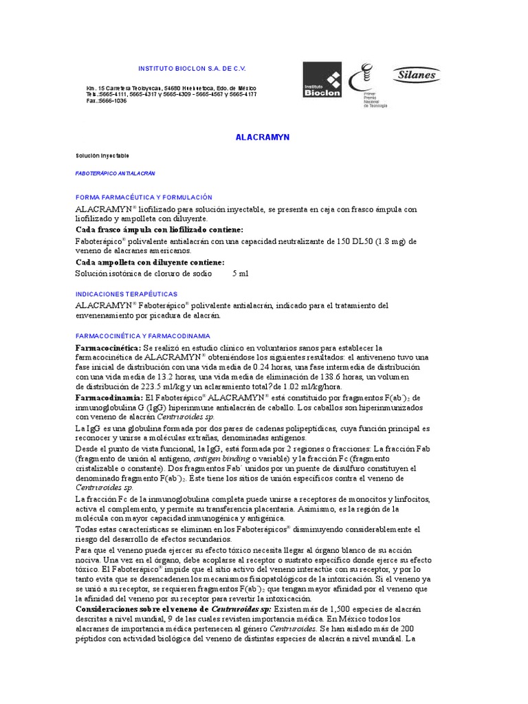 Alacramyn. Inst. Bioclon. Silanes | PDF | Receptor (Bioquímica) | Toxicidad
