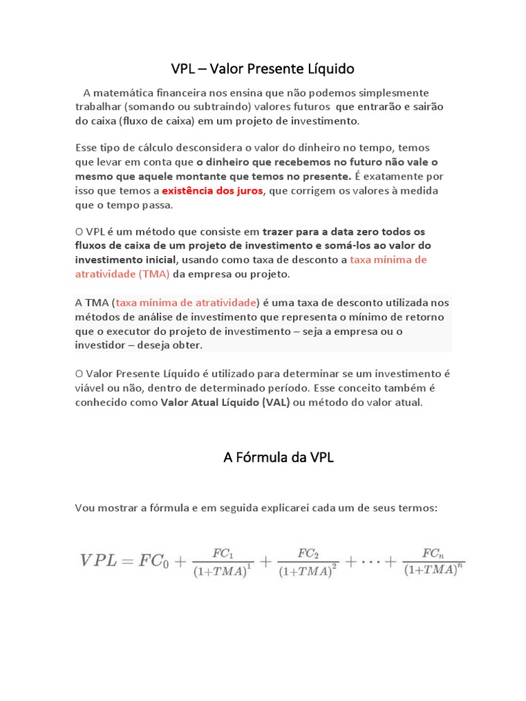 VPL - Valor Presente Liquido | Download grátis PDF | Valor Presente ...