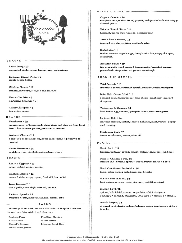Terrain Cafe Brunch Menu | PDF | Pickling | Salad