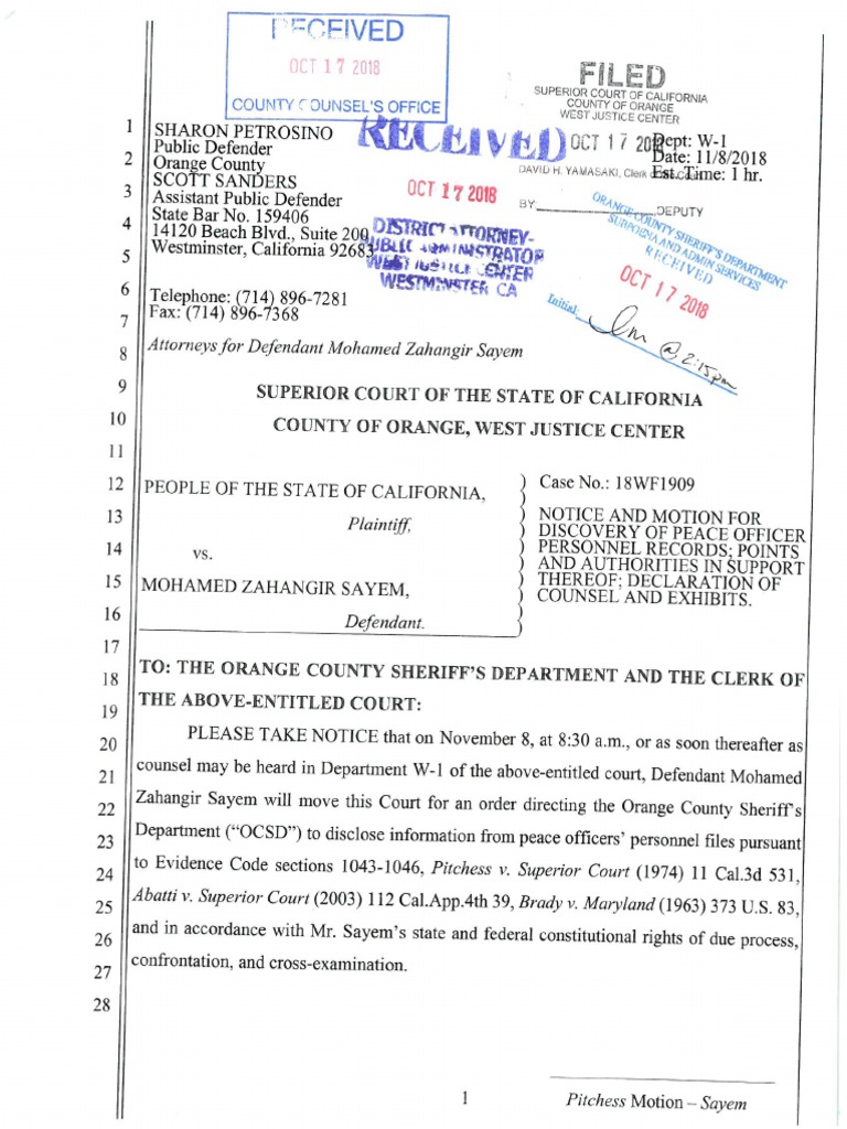 Sayem Pitchess Motion | PDF