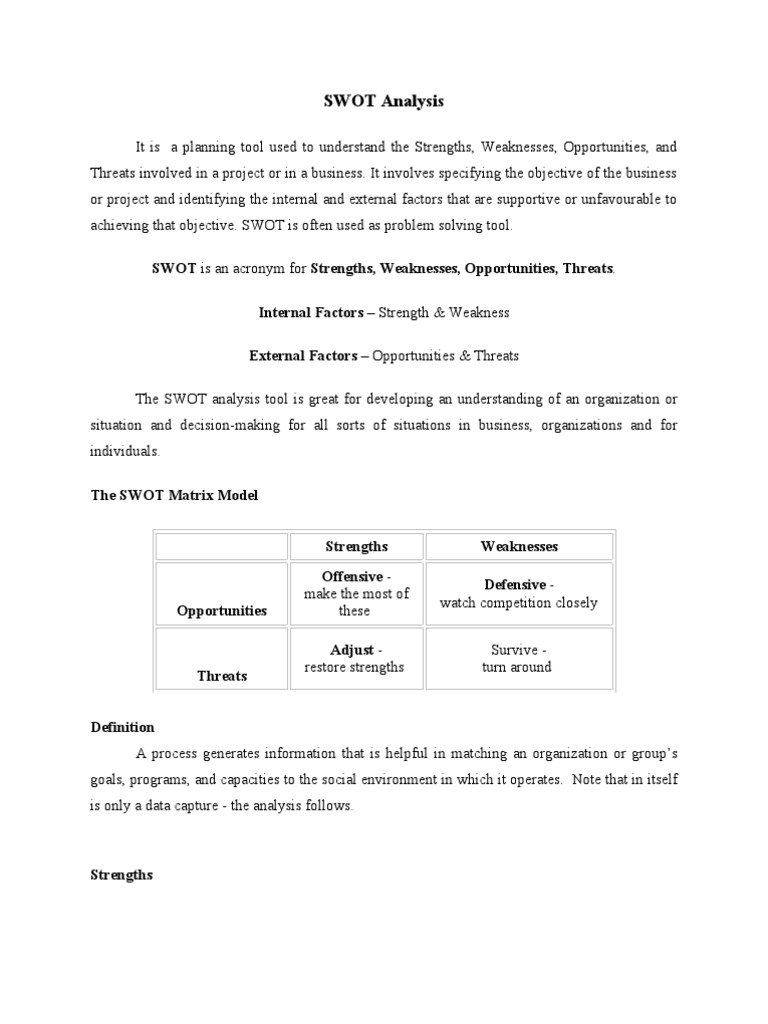 Comprehensive SWOT Analysis Guide | PDF | Swot Analysis | Business