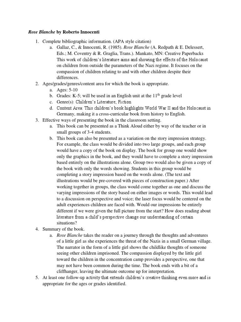 Rose Blanche by Roberto Innocenti | PDF | Narration | Books