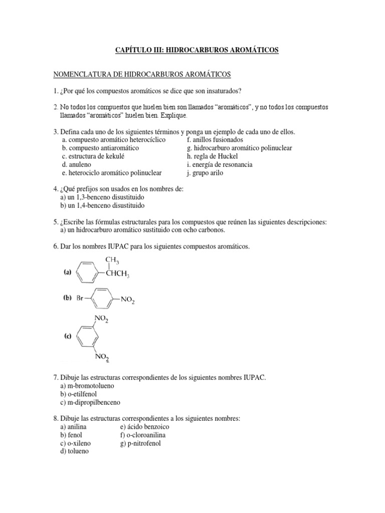 Ejerc - cap.III H.aromáticos 2018 | PDF | Hidrocarburos aromáticos | Benceno
