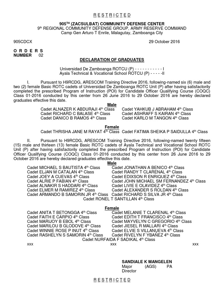 Coqc Declaration of Graduates | PDF