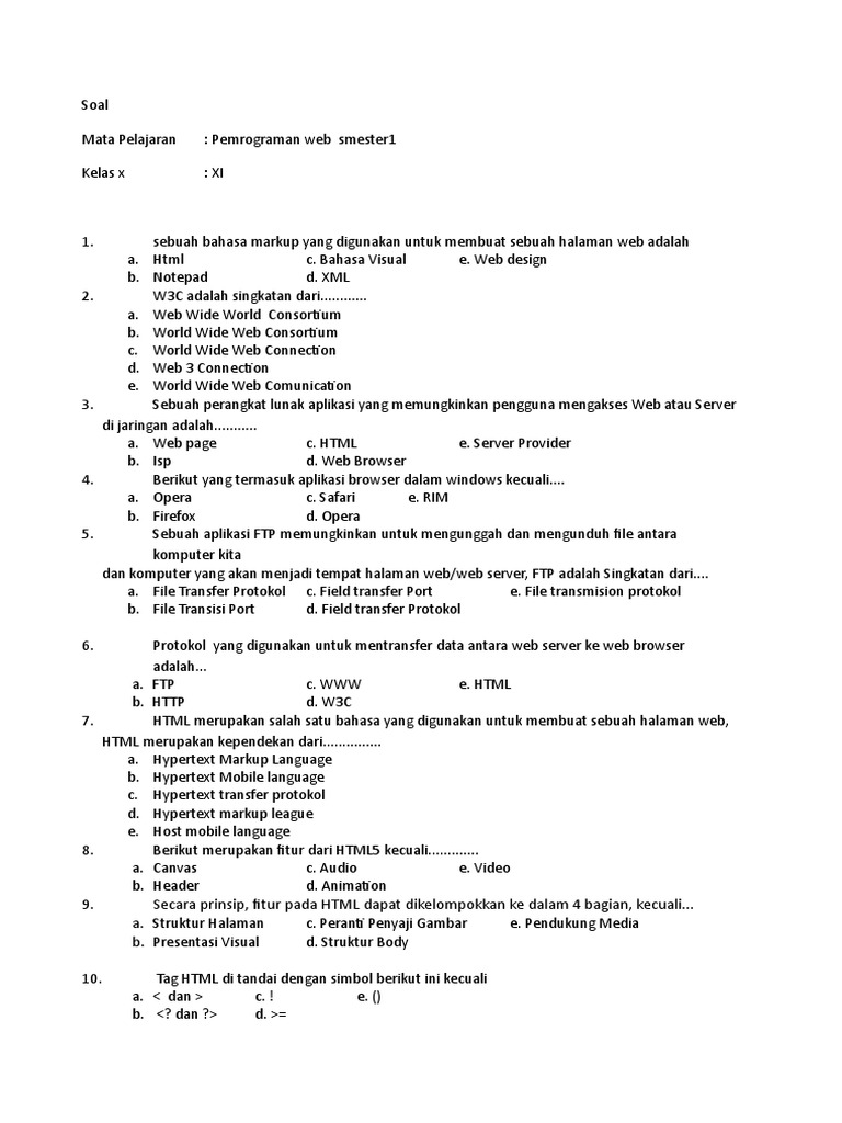 Soal Pemrograman Web Kelas Xi | PDF