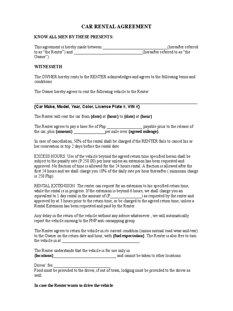 Car Rental Agreement (TORRES) | PDF | Renting | Indemnity