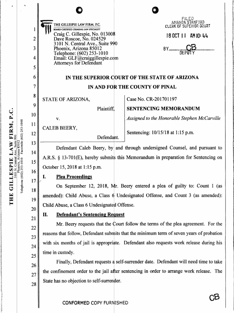2018-10-11 Caleb Beery Sentencing Memorandum | Criminal Justice | Crime ...