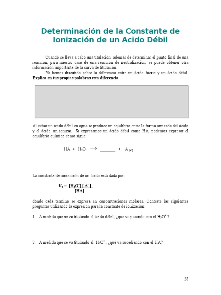 Lab 7 Constante de Ionizacion de Un Acido Debil | PDF | Valoración ...