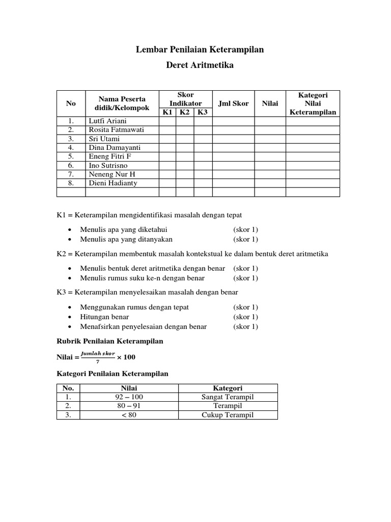 Lembar Penilaian Keterampilan | PDF