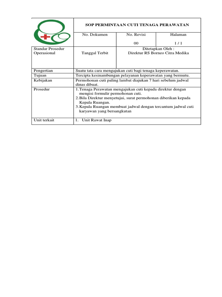 Sop Cuti Tenaga Keperawatan | PDF