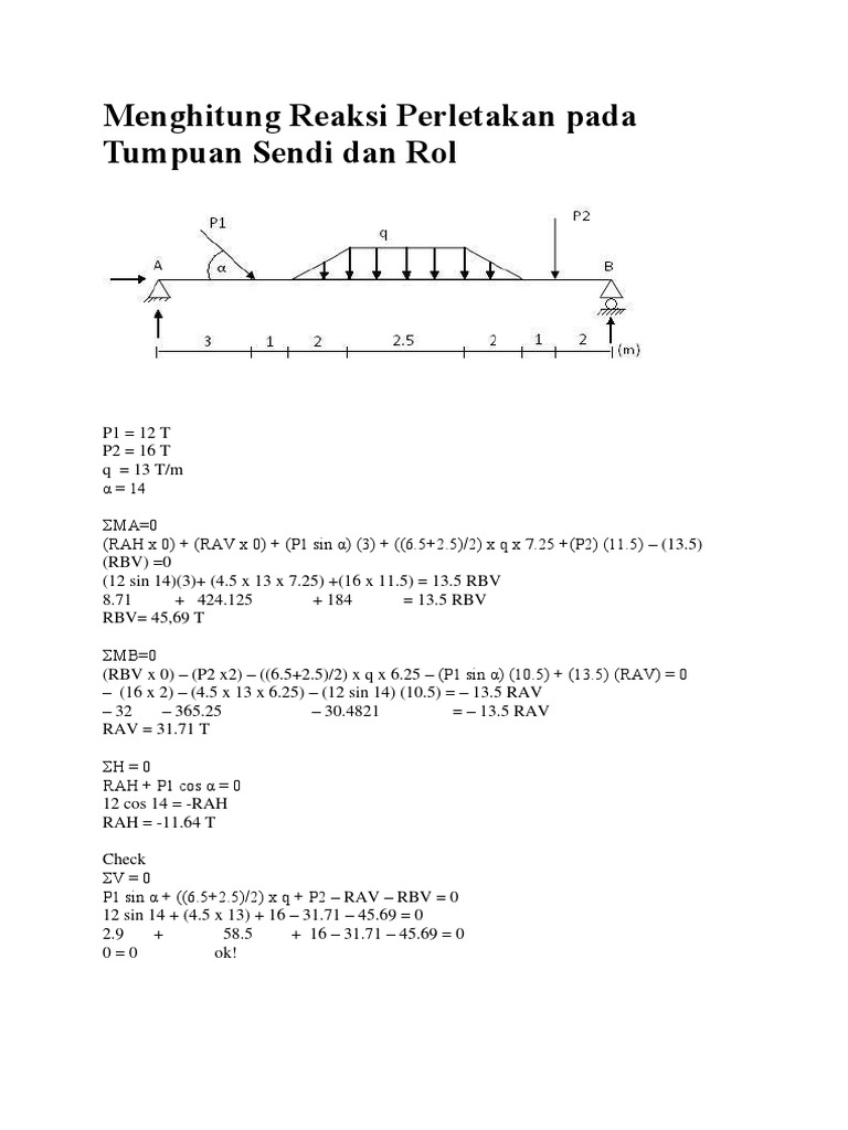 Menghitung Reaksi Perletakan Pada Tumpuan Sendi Dan | PDF