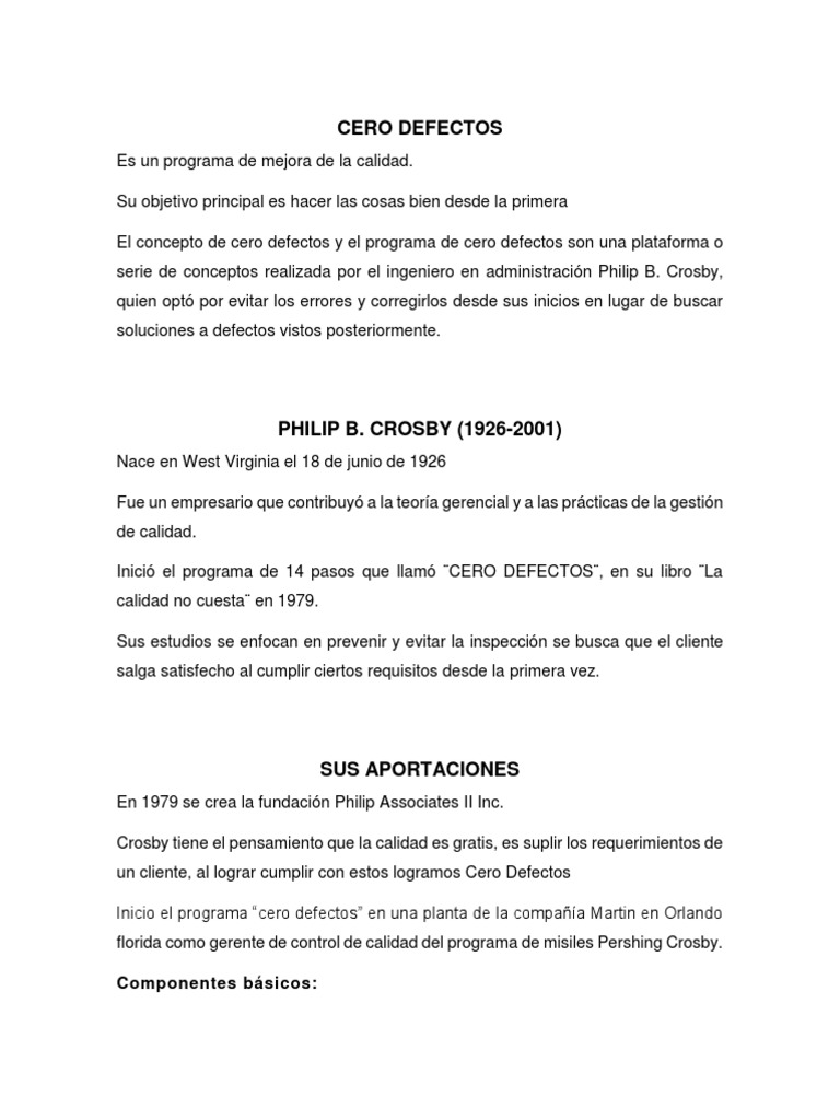 Cero Defectos: Filosofía de Calidad de Crosby | PDF | Calidad ...
