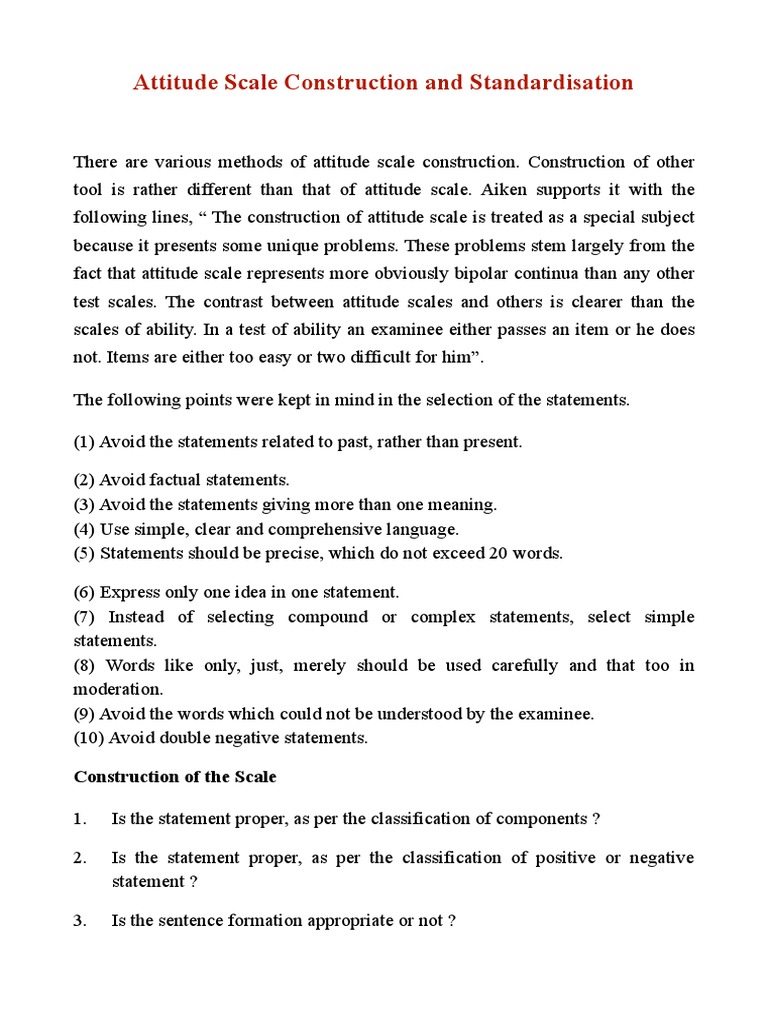 Construction and Standardisation of Attitude Scale | PDF | Validity ...