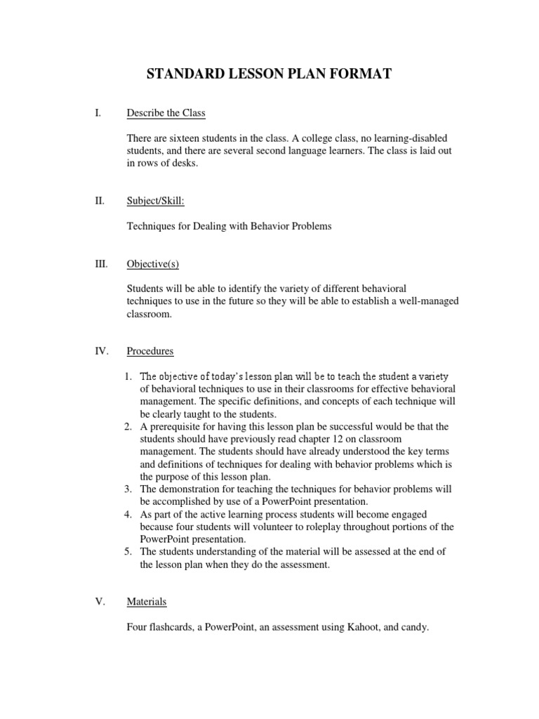 Standard Lesson Plan Format | PDF | Lesson Plan | Behaviorism
