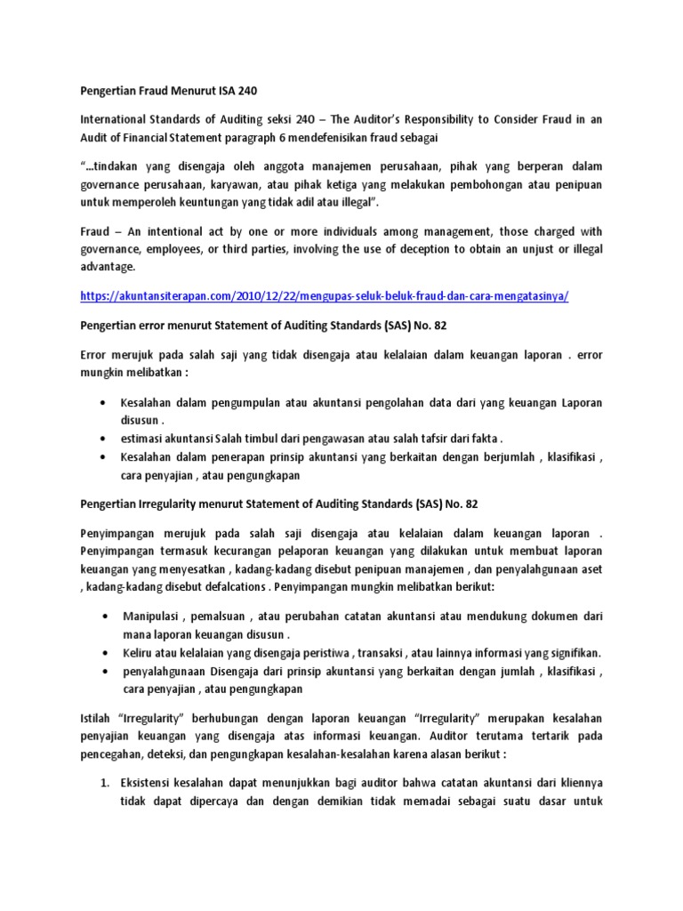 Pengertian Fraud Menurut ISA 240 | PDF