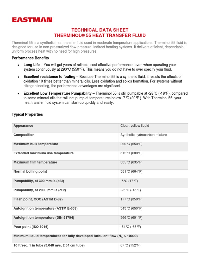 Therminol 55 TechDatasheet | PDF | Coolant | Viscosity