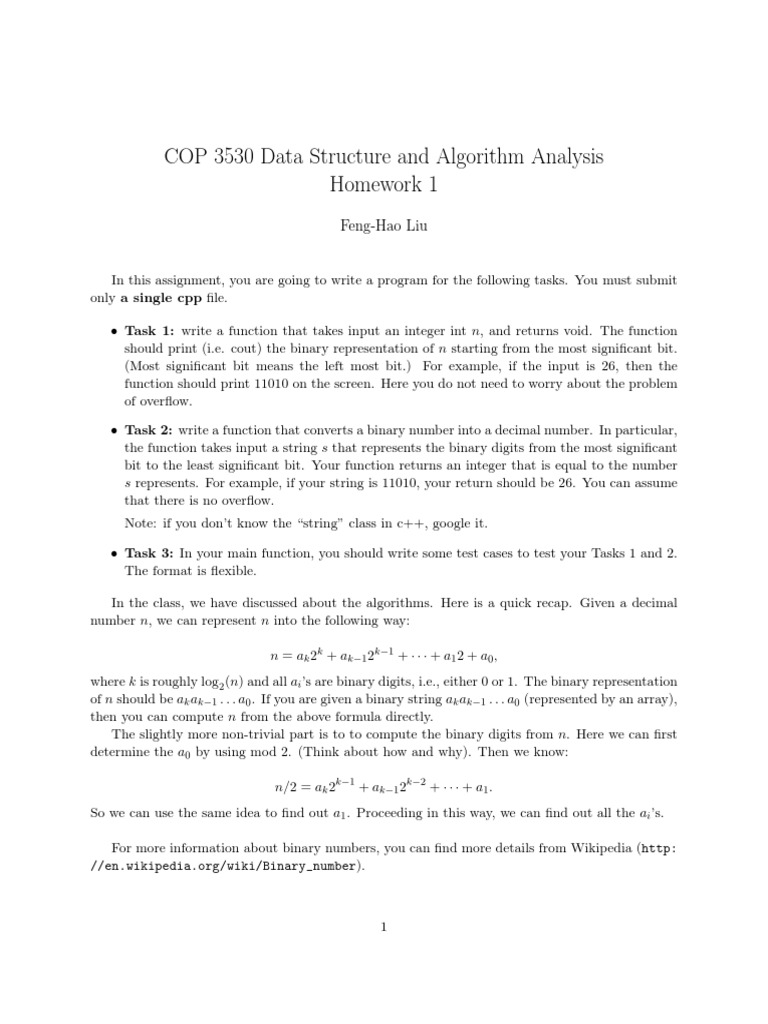 COP 3530 Data Structure and Algorithm Analysis Homework 1: Feng-Hao Liu | PDF