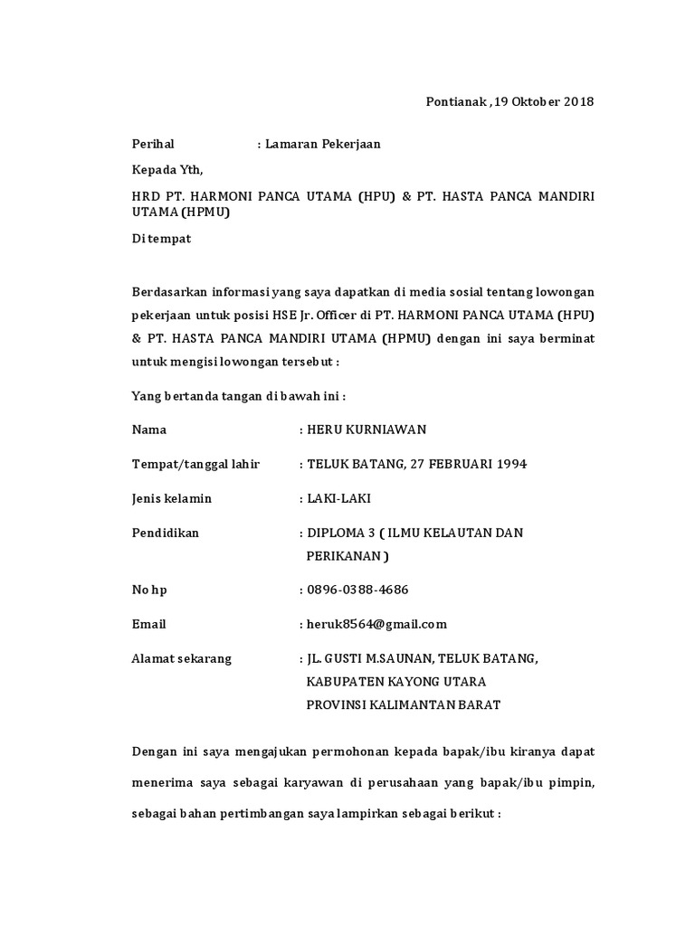 Surat Lamaran Pekerjaan Heru | PDF