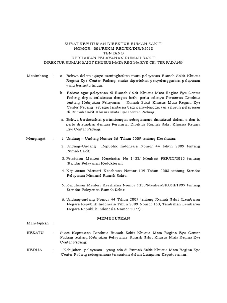 SK Kebijakan Pelayanan | PDF