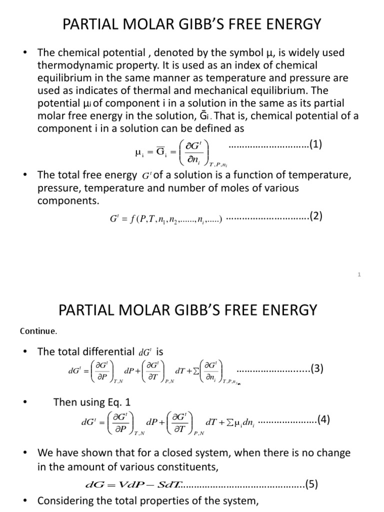 Partial Molar Free Energy | Gibbs Free Energy | Chemical Equilibrium