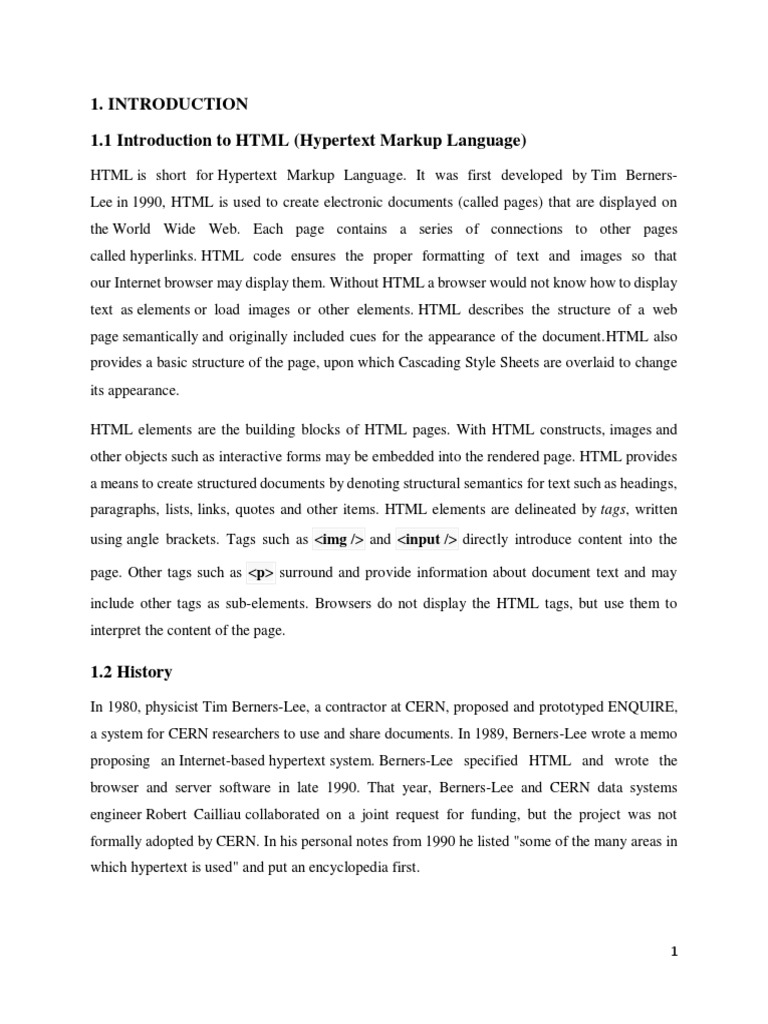 1.1 Introduction To HTML (Hypertext Markup Language) | PDF | Html ...