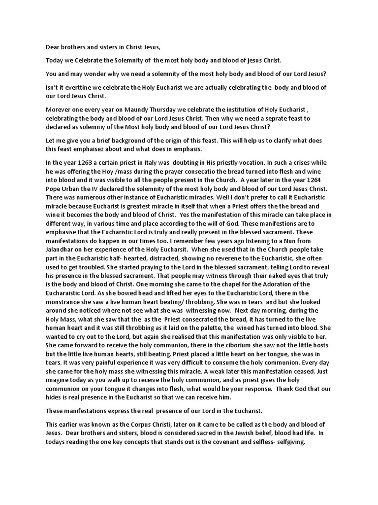 Solemnity of Body and Blood of Christ | Download Free PDF | Eucharist ...