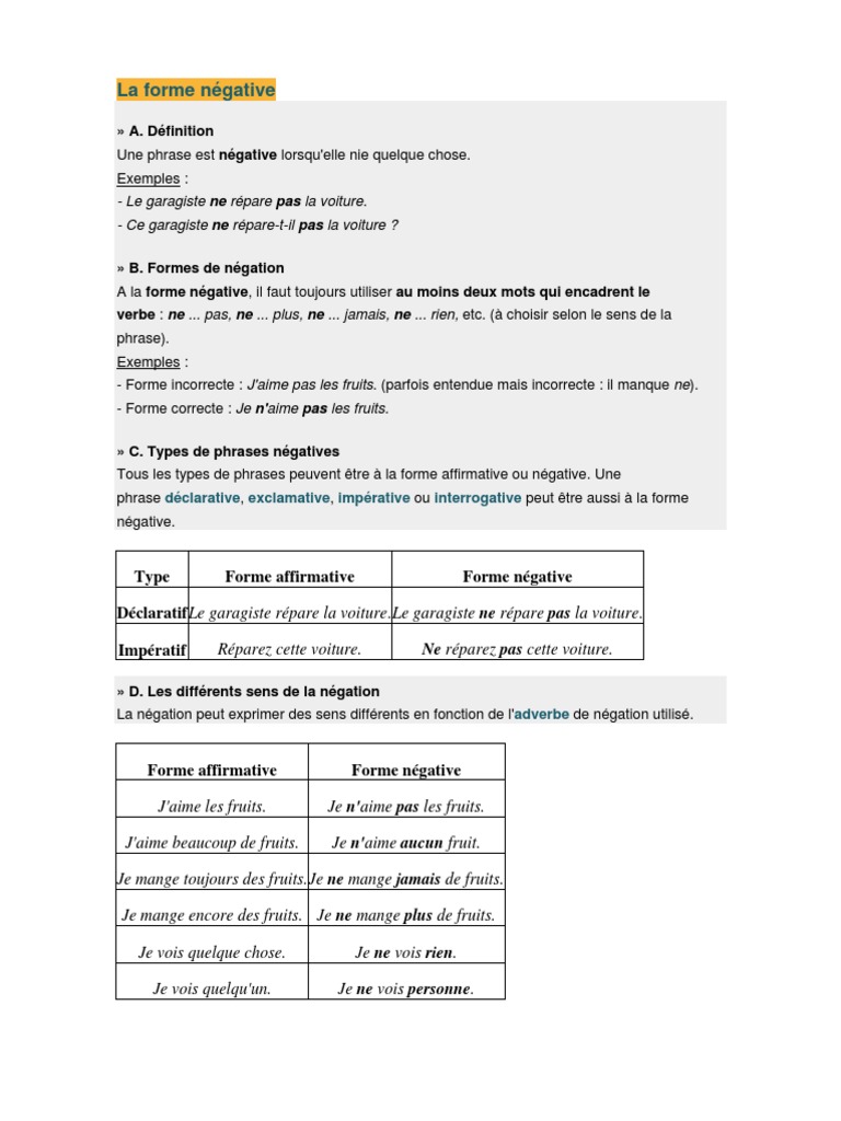 La forme négative en français | PDF | Phrase | Sémantique