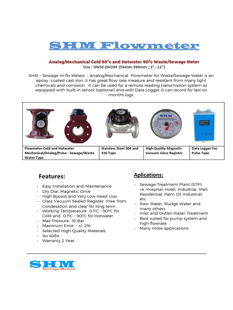New SHM Flowmeter Catalog PDF | PDF | Flow Measurement | Sewage Treatment