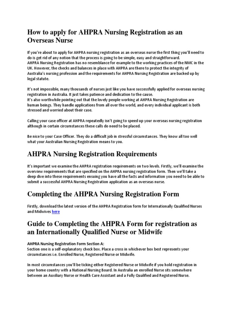 AHPRA Nursing Registration Guide | PDF | International English Language ...