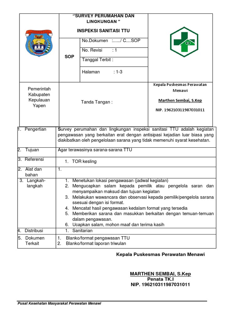 SOP Survey Perumahan Dan Lingkungn Inspeksi TTU | PDF