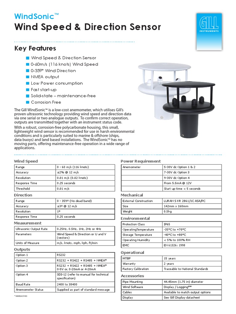 WindSonic Datasheet | PDF | Manufactured Goods | Electrical Engineering