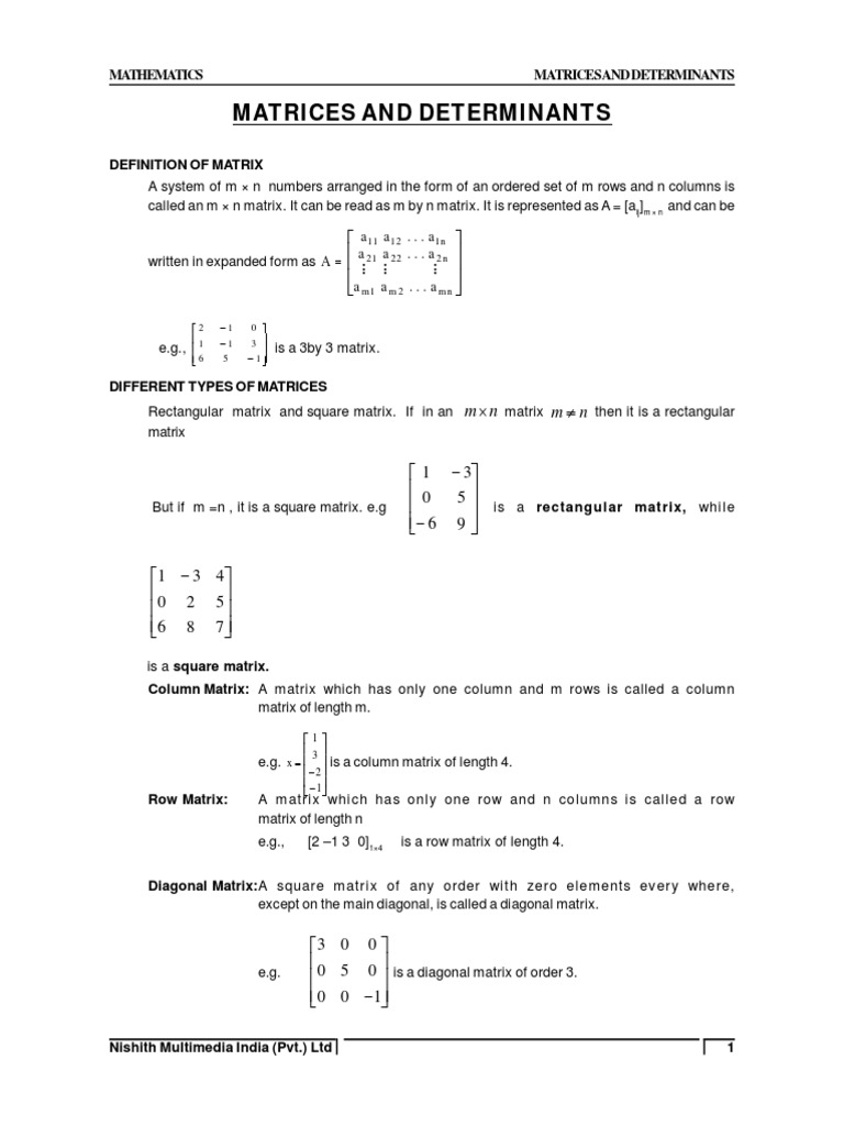 Matrices and Determinants: N M N M | PDF | Matrix (Mathematics ...