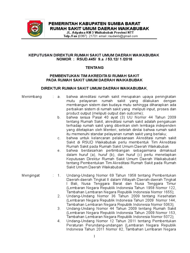 1-SK Tim Akreditasi Rsud WKB Draft Revisi Final | PDF