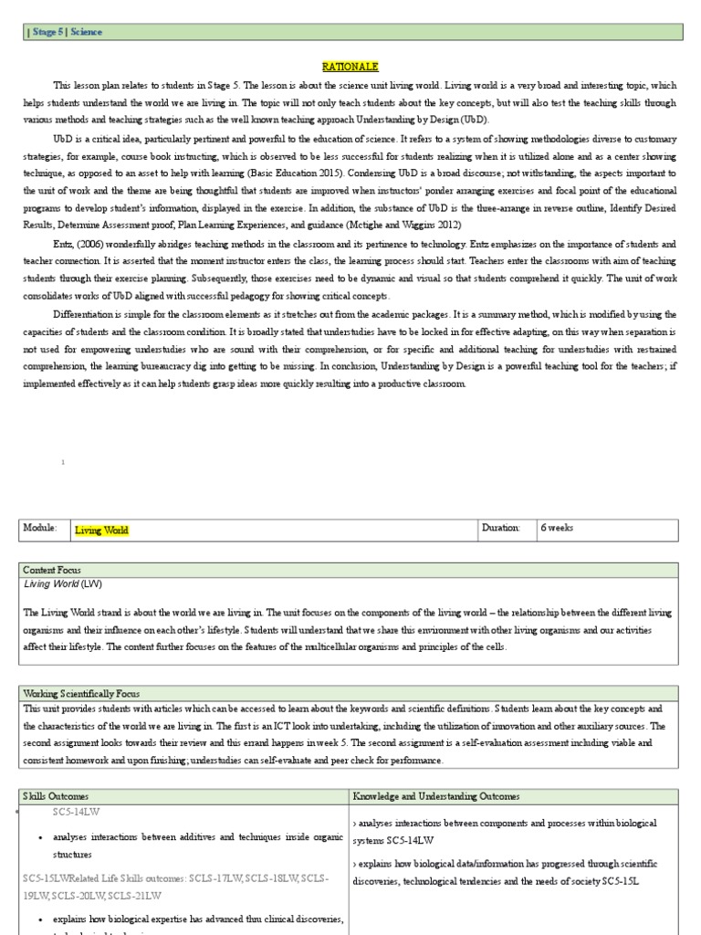 Living World Lesson Revised-1 1 C1a | PDF | Teaching Method | Teachers
