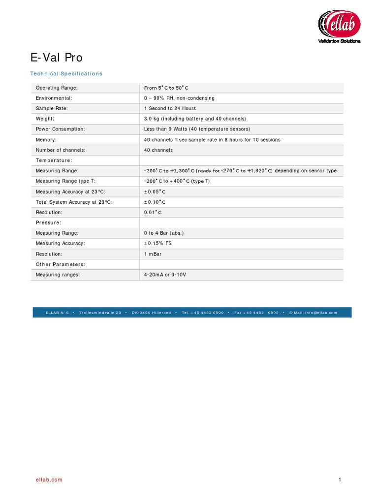 E-Val Pro: Technical Specifications | PDF
