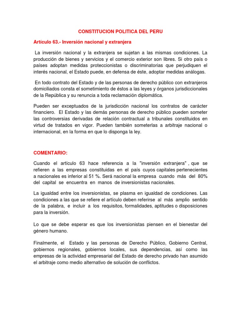 Artículo 63: Inversión en Perú | PDF | Presupuesto | Presupuesto del ...