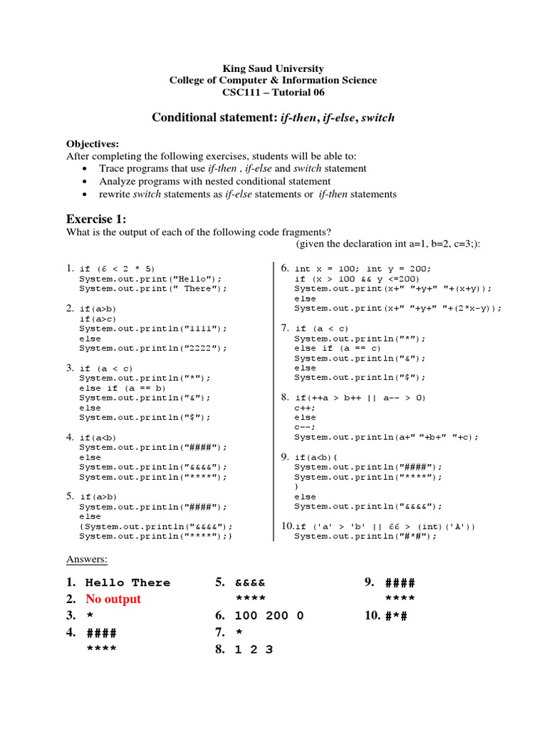 Conditional Statement: If-Then, If-Else, Switch | PDF | C (Programming ...