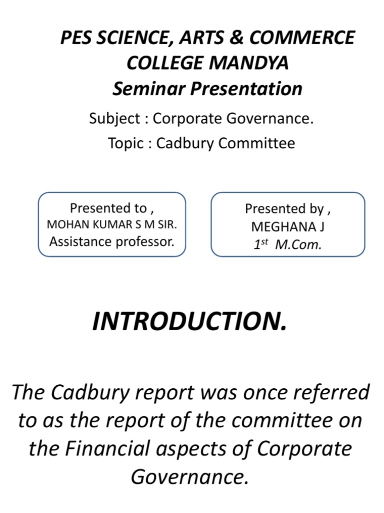 Cadbury Committee on Corporate Governance | PDF | Board Of Directors ...