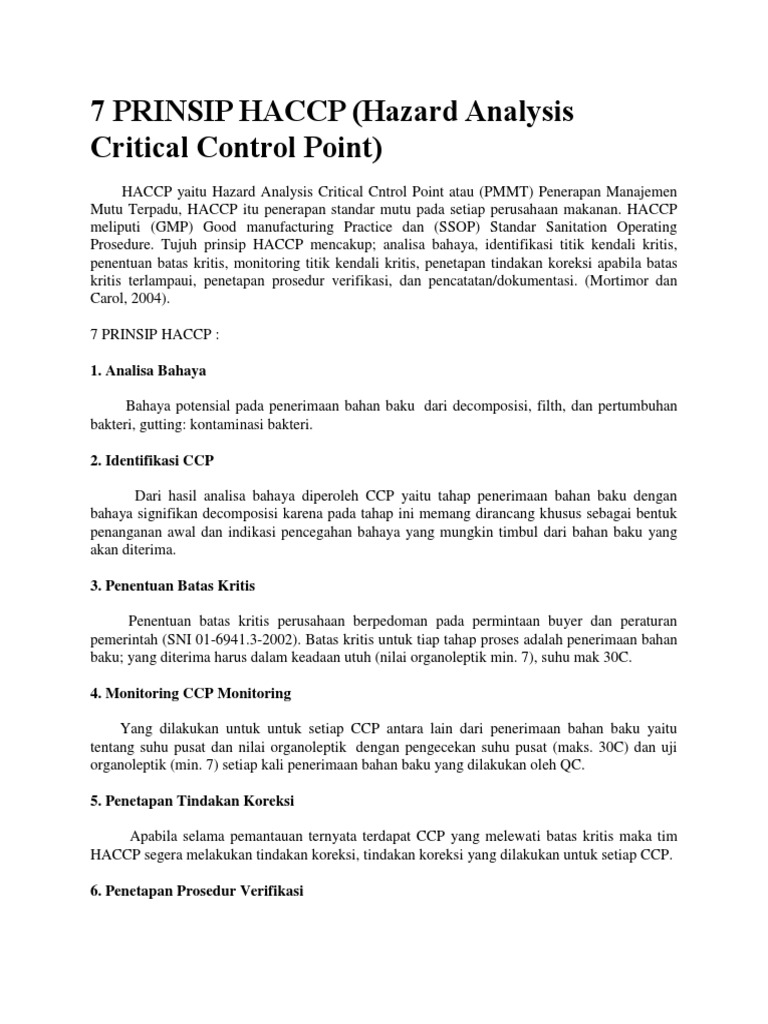 7 Prinsip Haccp | PDF
