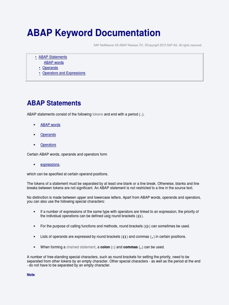 ABAP Statements | PDF | Class (Computer Programming) | Data Type ABAP Statements | PDF | Class (Computer Programming) | Data Type