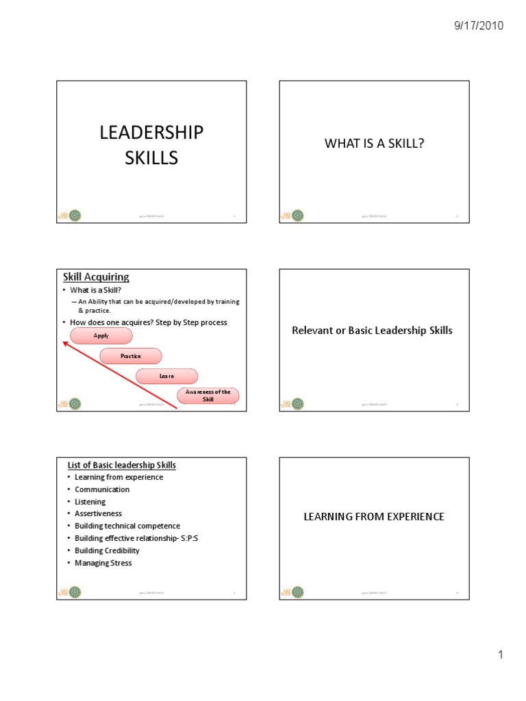 Developing Leadership Skills: Learning from Experience, Communication, Listening, Assertiveness ...