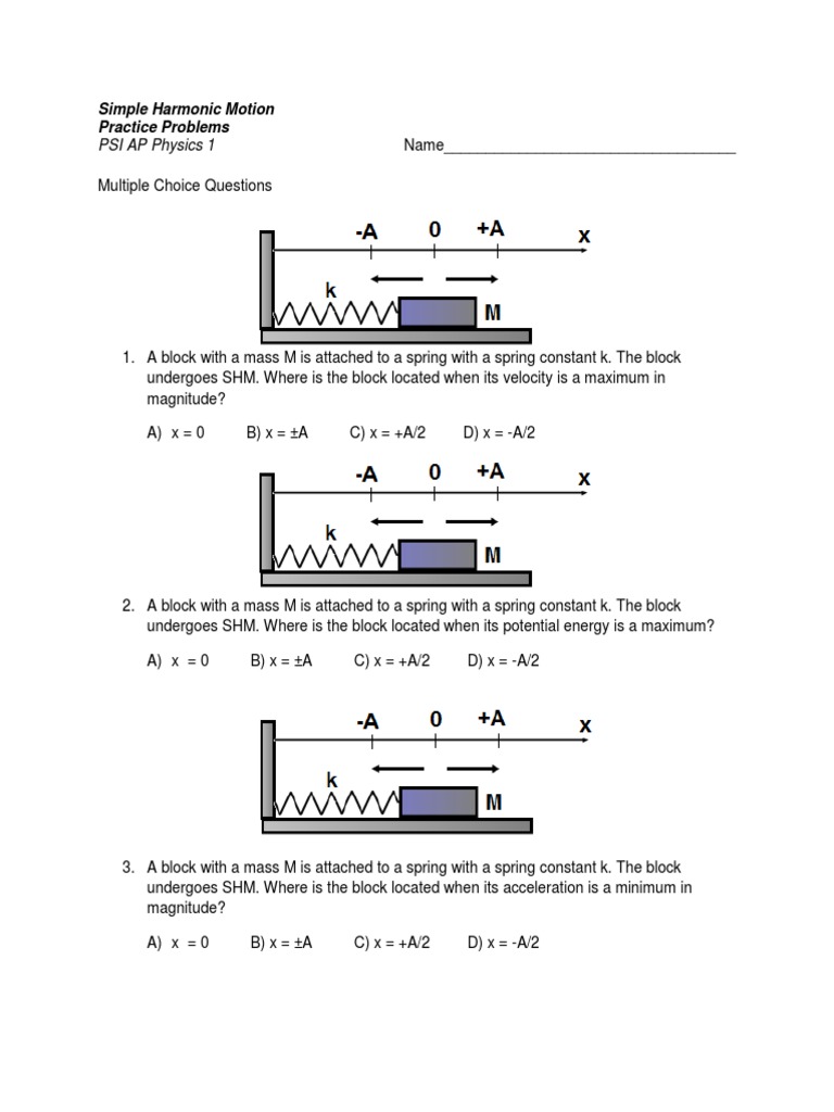 PSI AP Physics 1: Simple Harmonic Motion Practice Problems | PDF | Pendulum | Oscillation