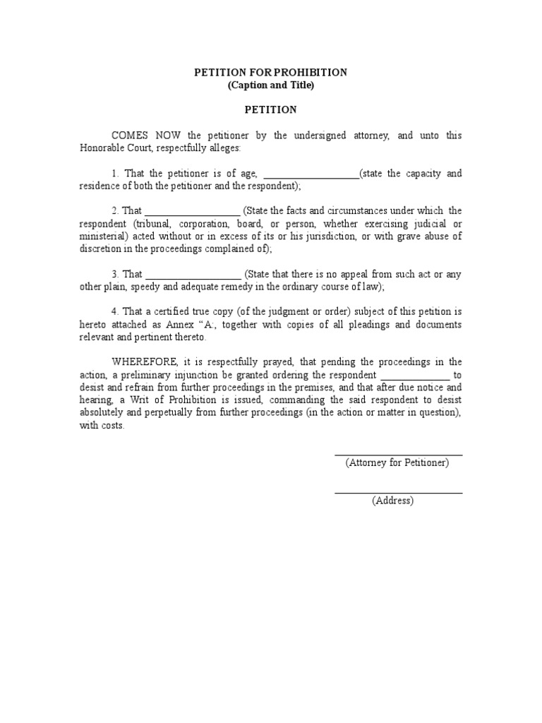 Petition for Writ of Prohibition | PDF | Law