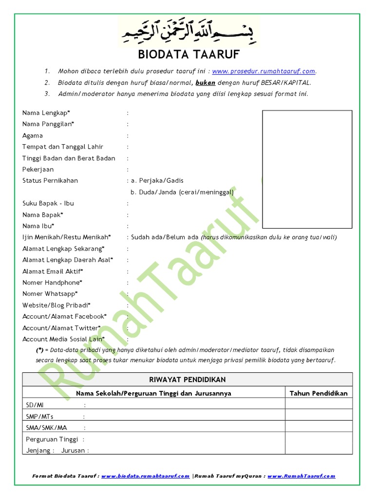 Biodata Taaruf Lengkap | PDF | Karier & Perkembangan | Kesehatan Holistik