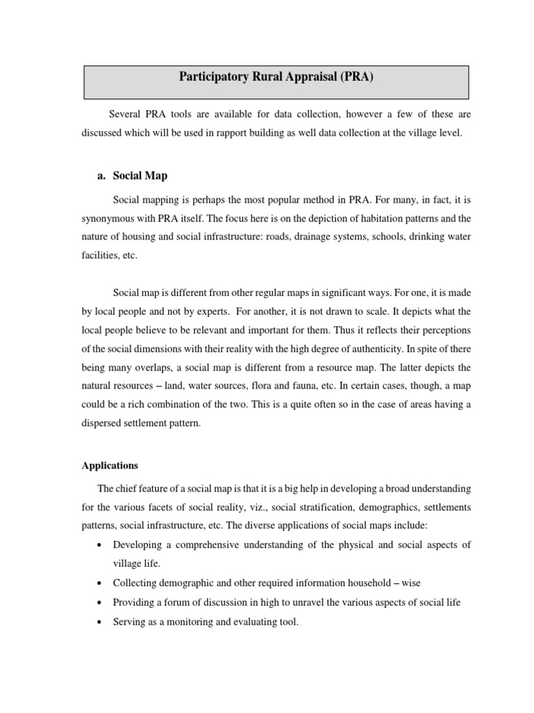 Participatory Rural Appraisal (PRA) : A. Social Map | Download Free PDF ...