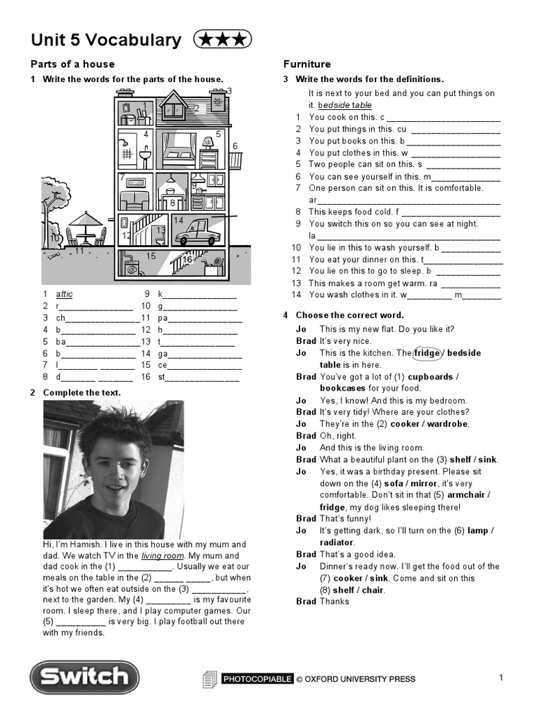 Oxford Vocabulary and Grammar 3star Unit 5 | PDF | Chair | Home
