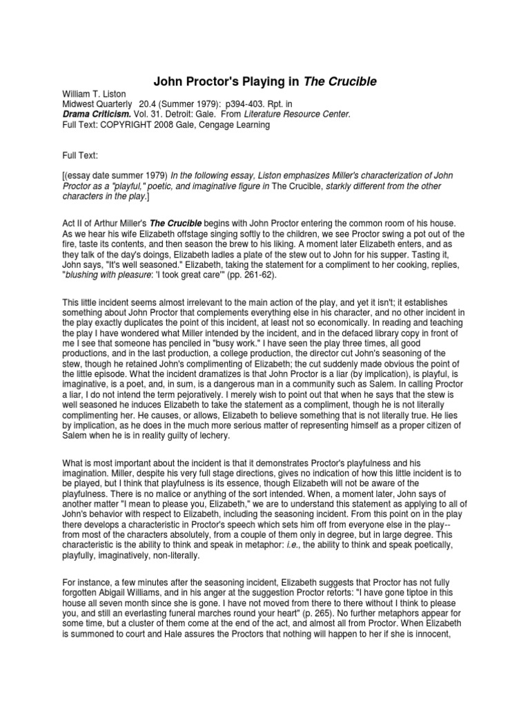 John Proctors Playing in The Crucible | PDF | Reason